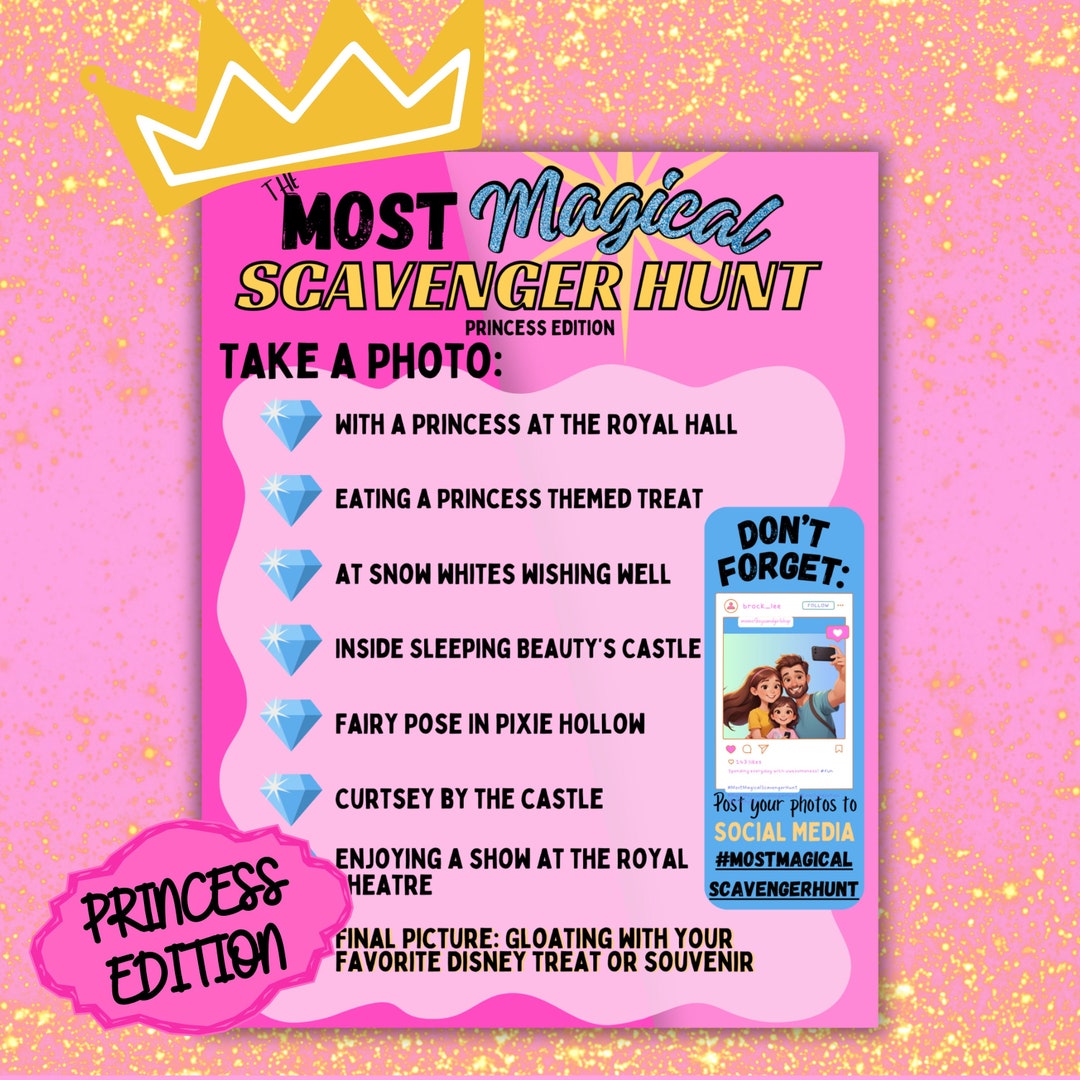 Magical Princess Scavenger Hunt for Family Disneyland Vacation Princess ...