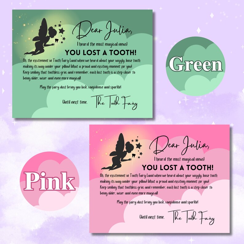 Tooth Fairy Letter to Celebrate First Lost Tooth, Personalized ...