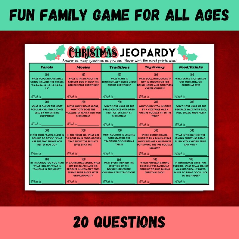 Christmas Jeopardy Game, Family Holiday Trivia (printable PDF) - Etsy