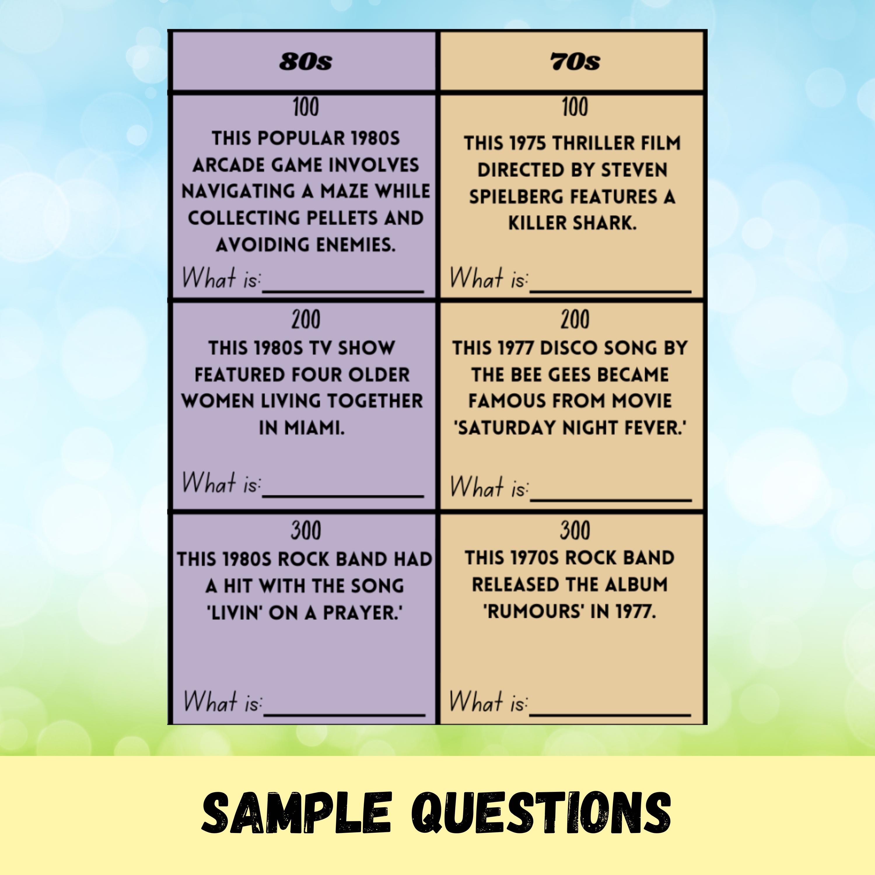 Family Reunion Jeopardy Trivia Game for All Ages - Decades Edition ...