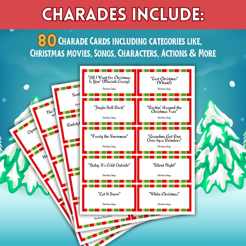 Christmas Charades Printable for Adults at Christmas Parties, Family ...