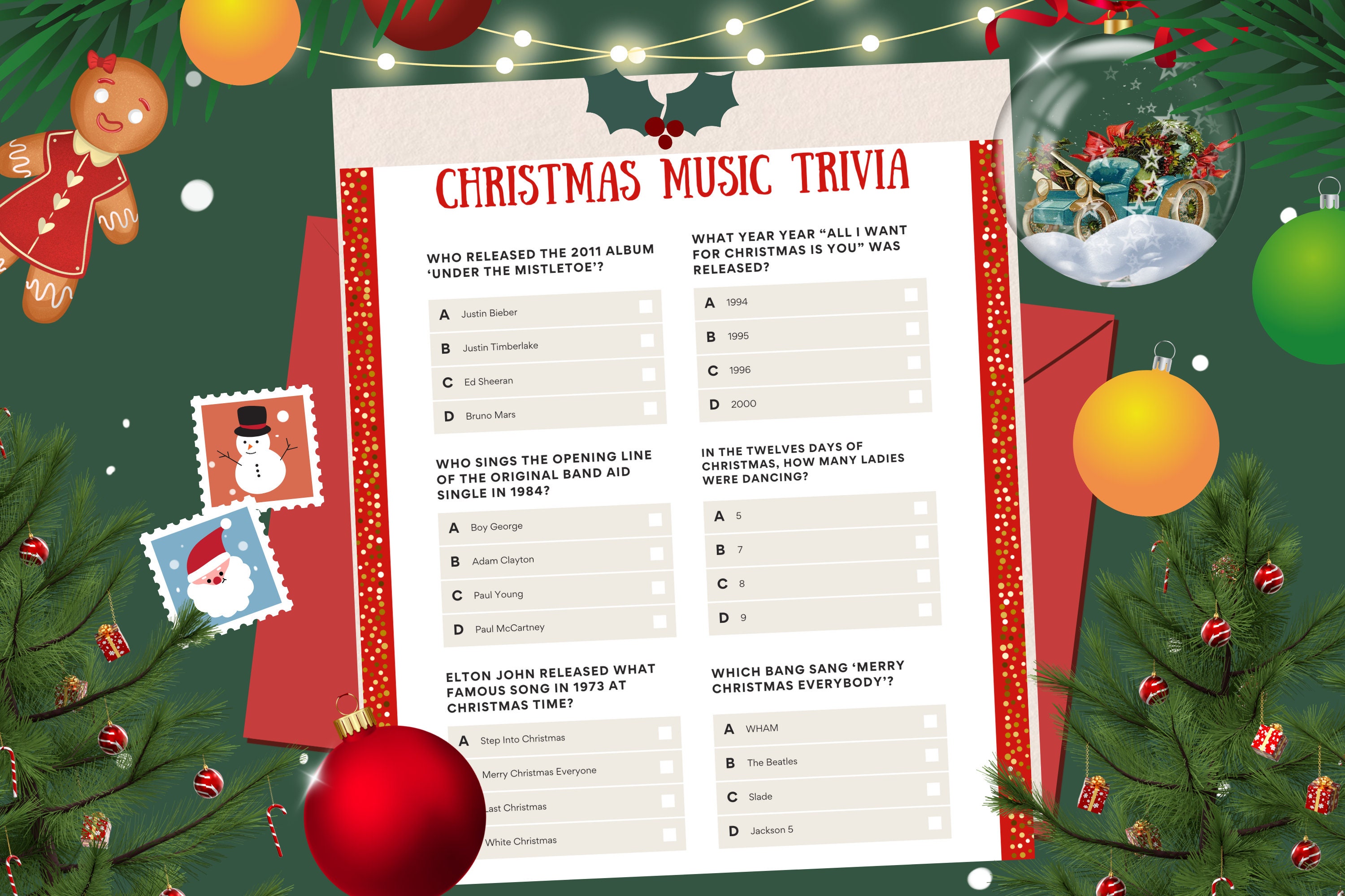 Christmas Music Trivia Printable | Christmas Quiz | Holiday Trivia ...