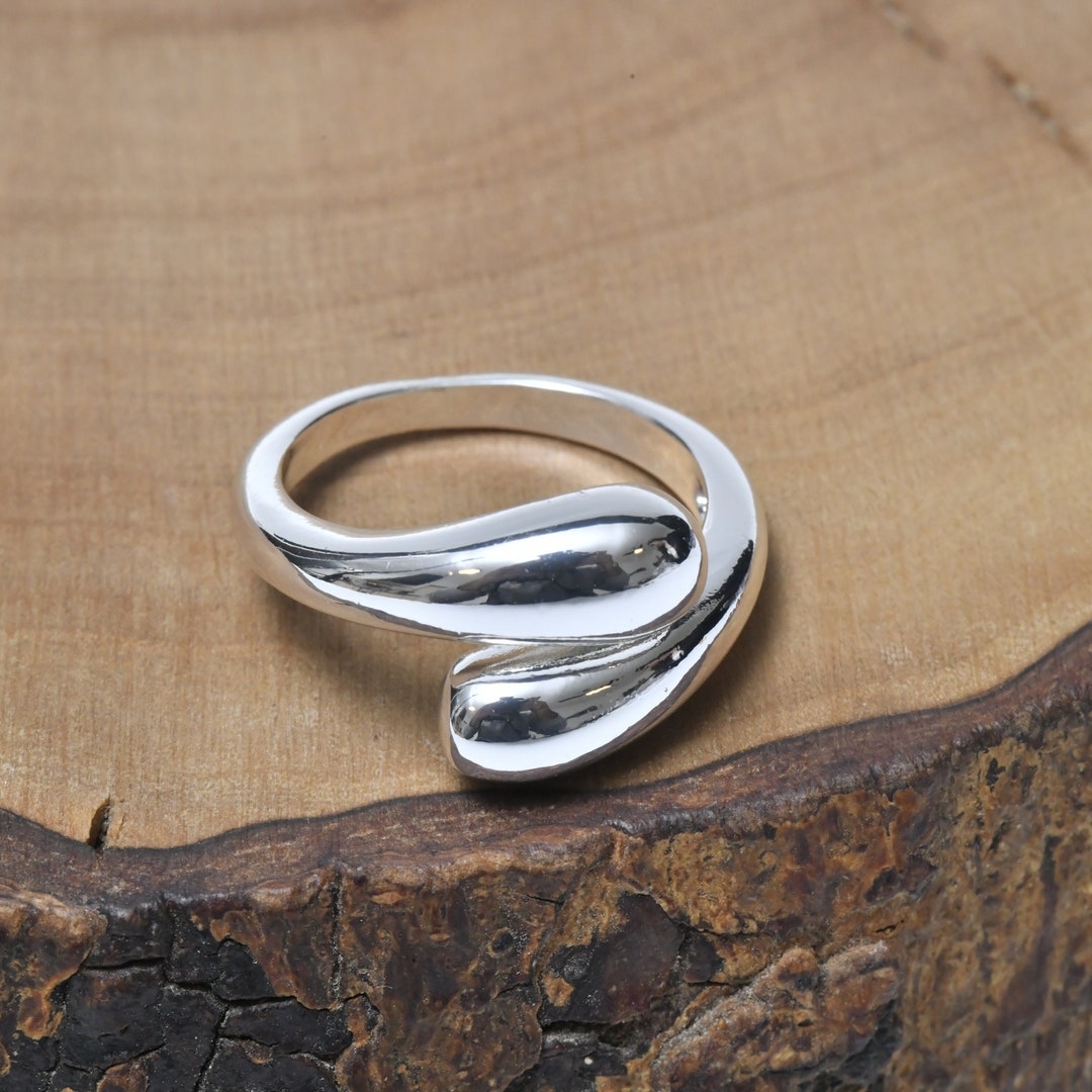 Sterling Silver Bypass Ring, 21K Gold, Adjustable Ring, Hugging Ring, Unique Statement Ring ...