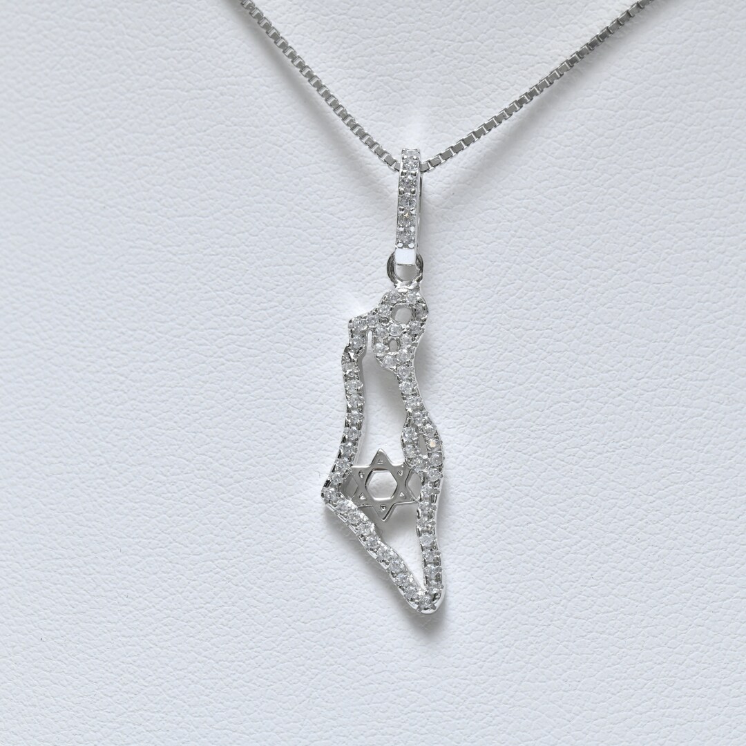 Israel Map Necklace, Jewish Symbol, 925 Sterling Silver, Inlaid With Zirconia, Israeli Jewelry ...