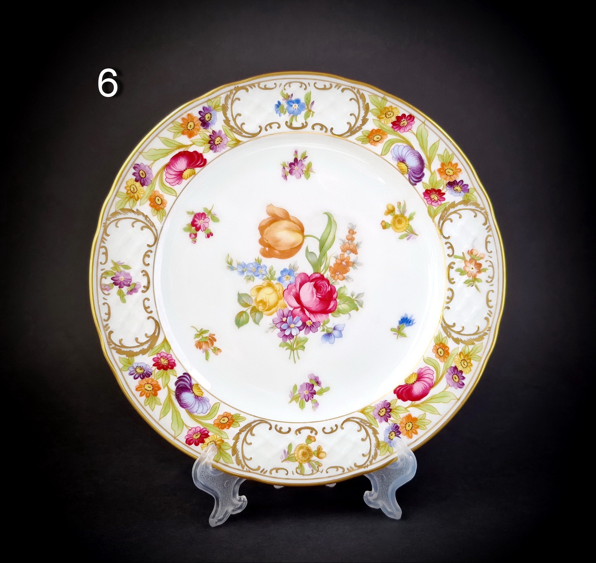 1960s Schumann Bavaria Plate empress Dresden Flowers Pattern Dessert ...