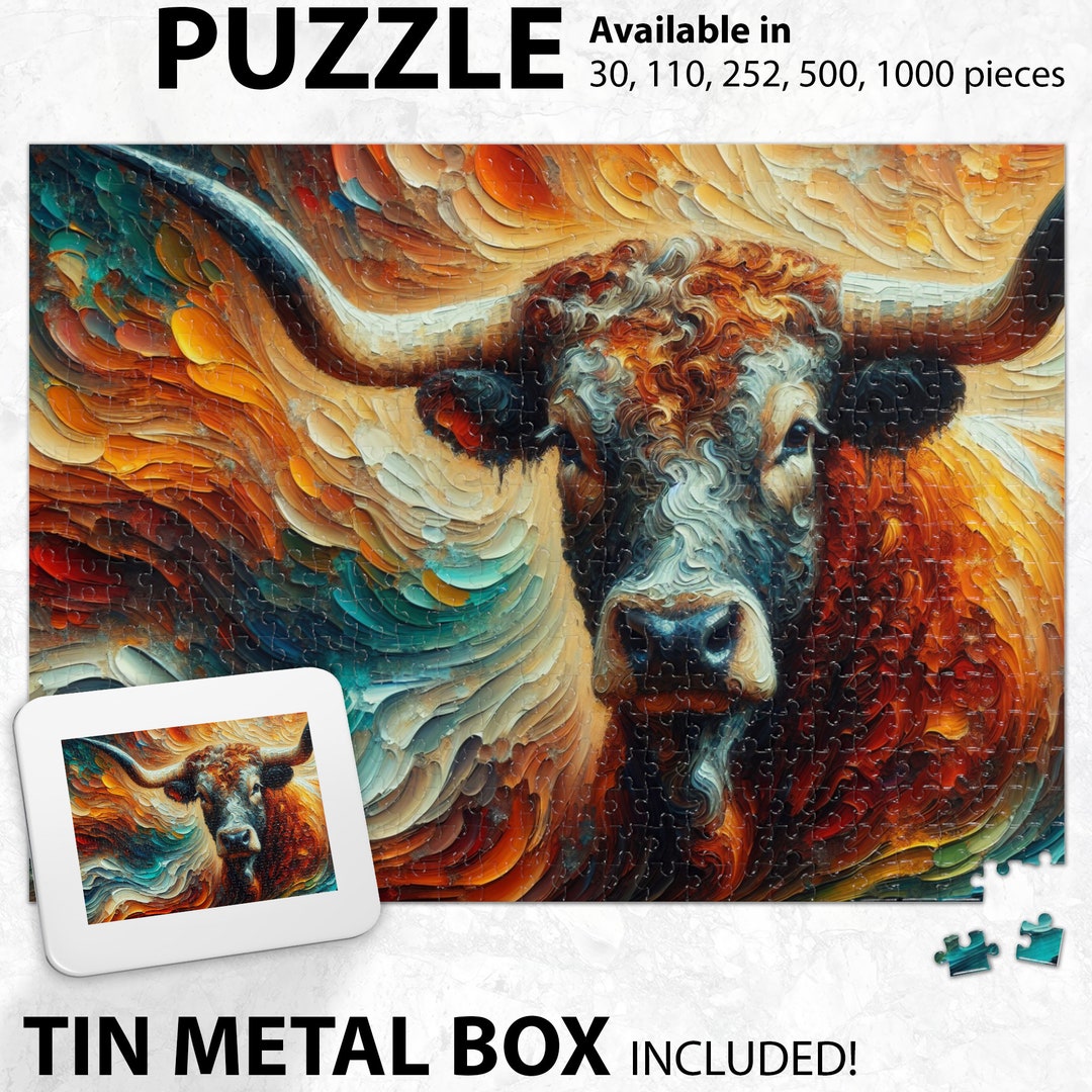 Puzzle, Texas Longhorn Cattle Cow Horns Painting Jigsaw Puzzle, Unique ...