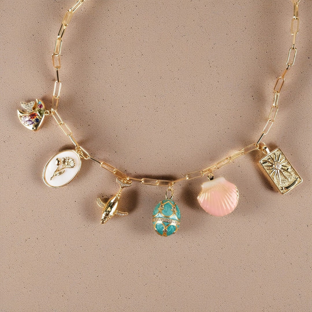 Gold Chunky Chain Charm Necklace, Vintage Charm Jewelry, Personalized ...