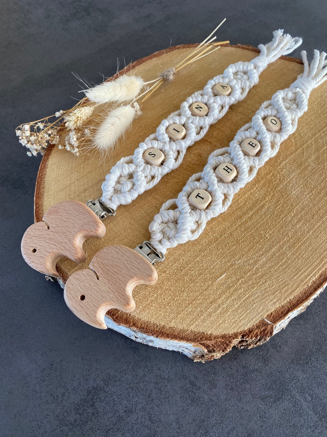 Macrame Pacifier Chain, Pacifier Strap, Personalized, Boy, Girl, Gift ...