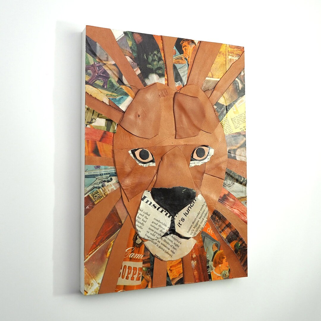Leather Collage Art lion, A4 Size, Wooden Panel - Etsy