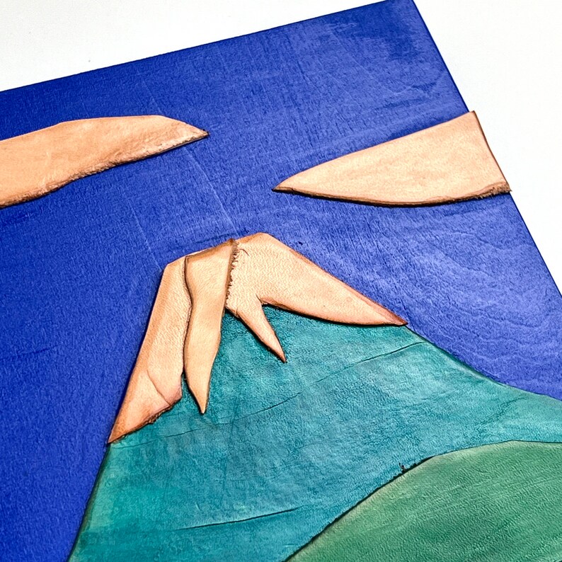 Leather Collage Art fujisan, Wooden Panel, A5 Size - Etsy