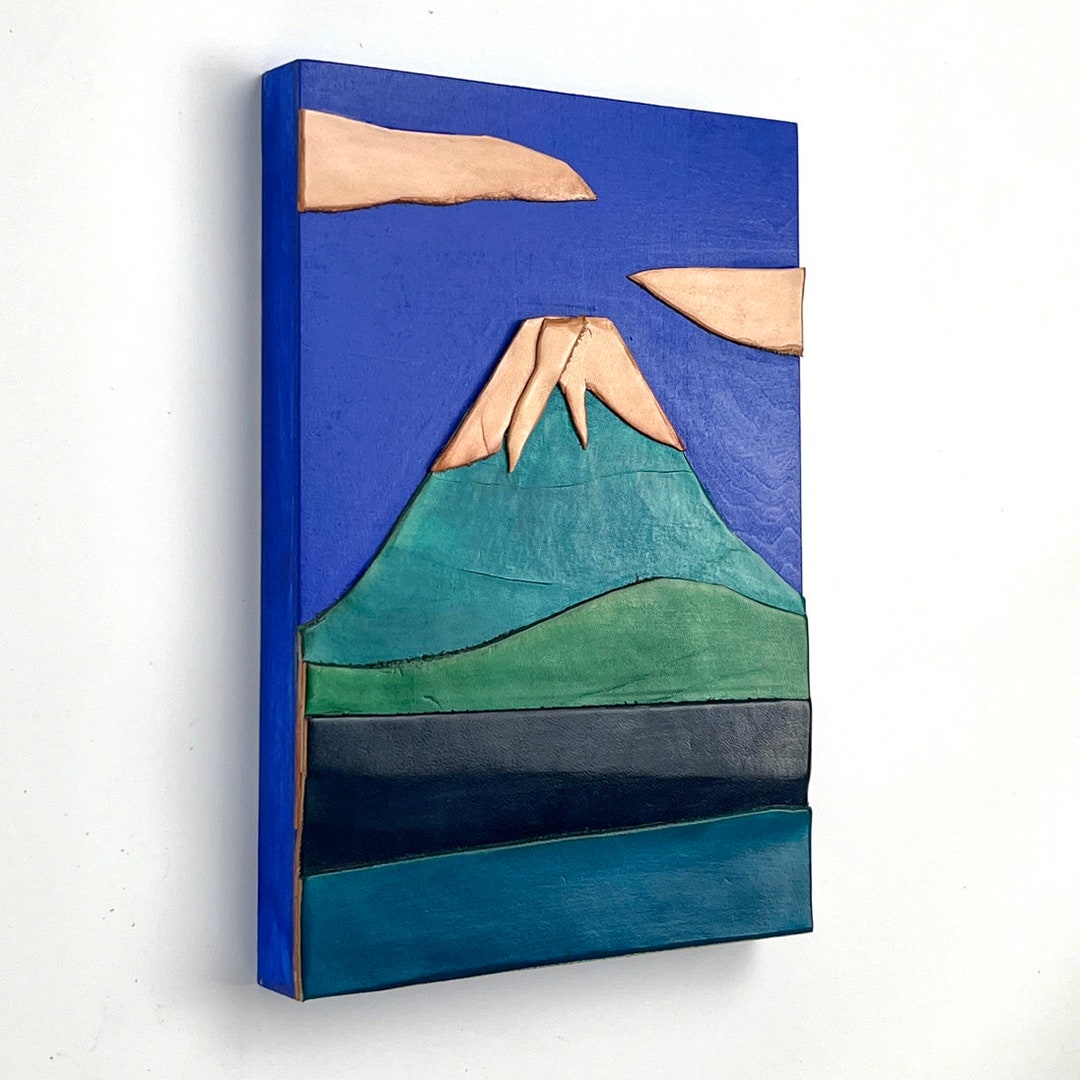 Leather Collage Art fujisan, Wooden Panel, A5 Size - Etsy