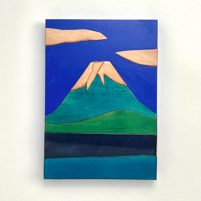 Leather Collage Art fujisan, Wooden Panel, A5 Size - Etsy