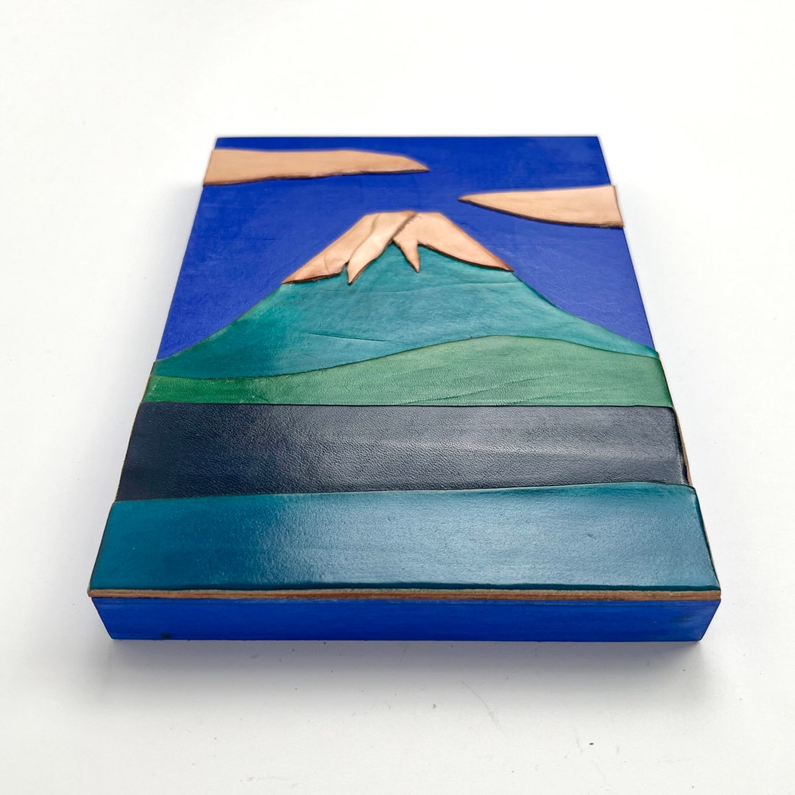 Leather Collage Art fujisan, Wooden Panel, A5 Size - Etsy