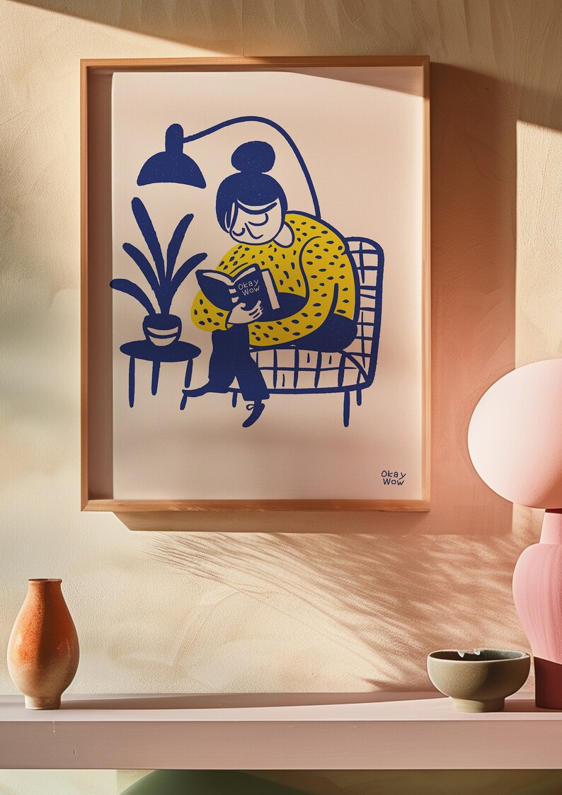 Cute Cozy Reading Girl Home Decoar, Wall Art Pister, Printable Download ...