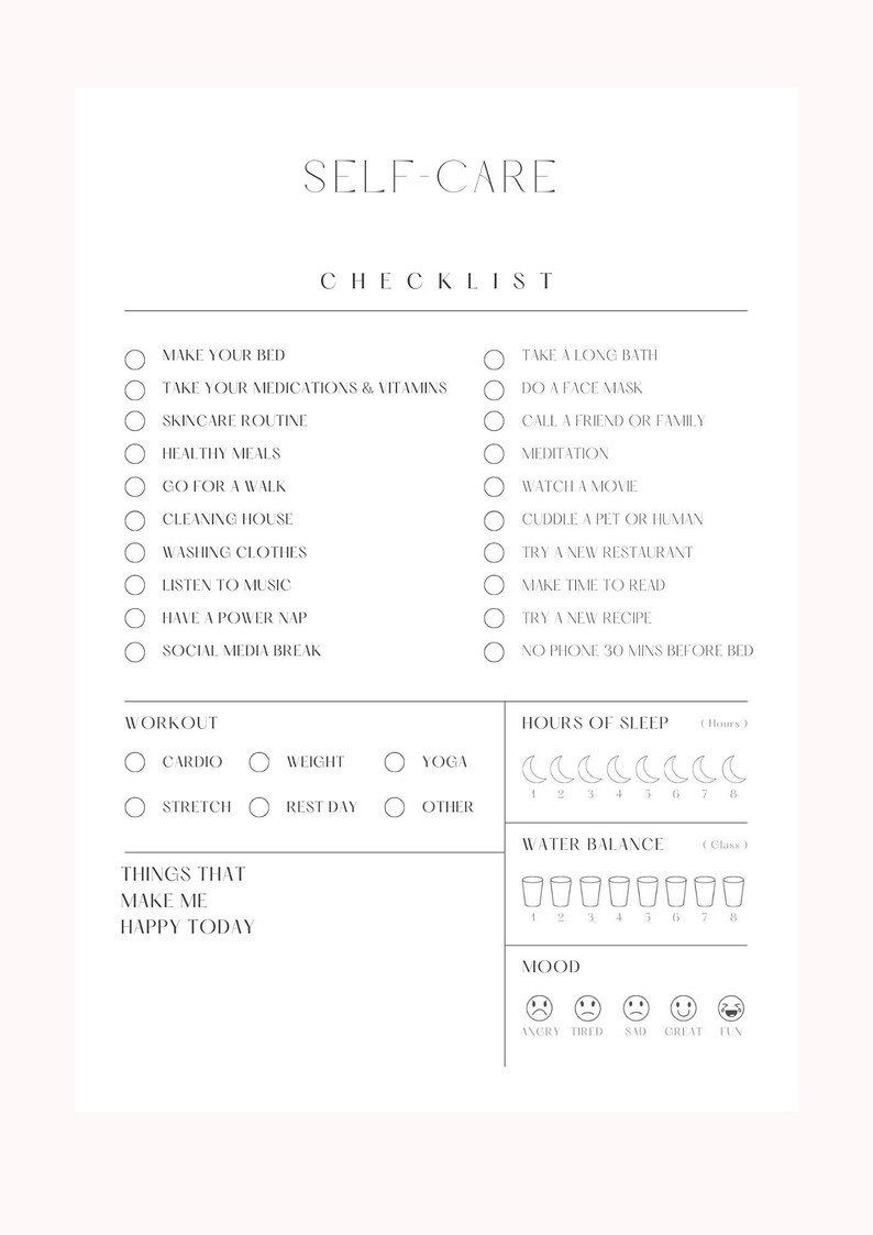 Self Care Checklist Printable Template, Self Care Routine Plan, Daily ... Self Care Checklist Printable Template, Self Care Routine Plan, Daily ...