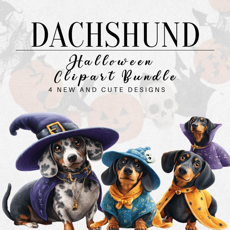 Dachshund Halloween Clipart Bundle PNG, Cute Wiener Dog Costume ...