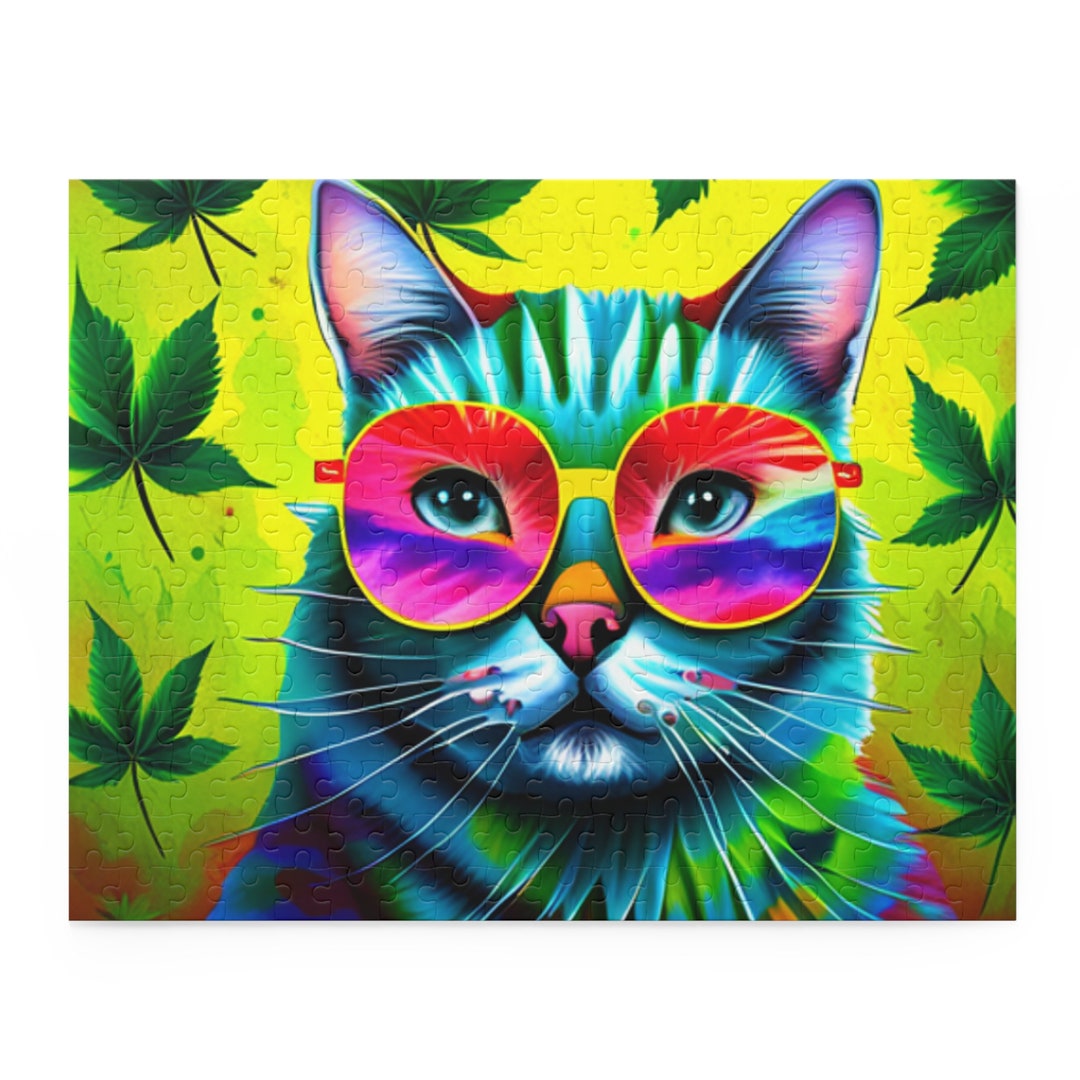 Tie Dye Hippy Cat With maple Leaves Puzzle 120 - Etsy
