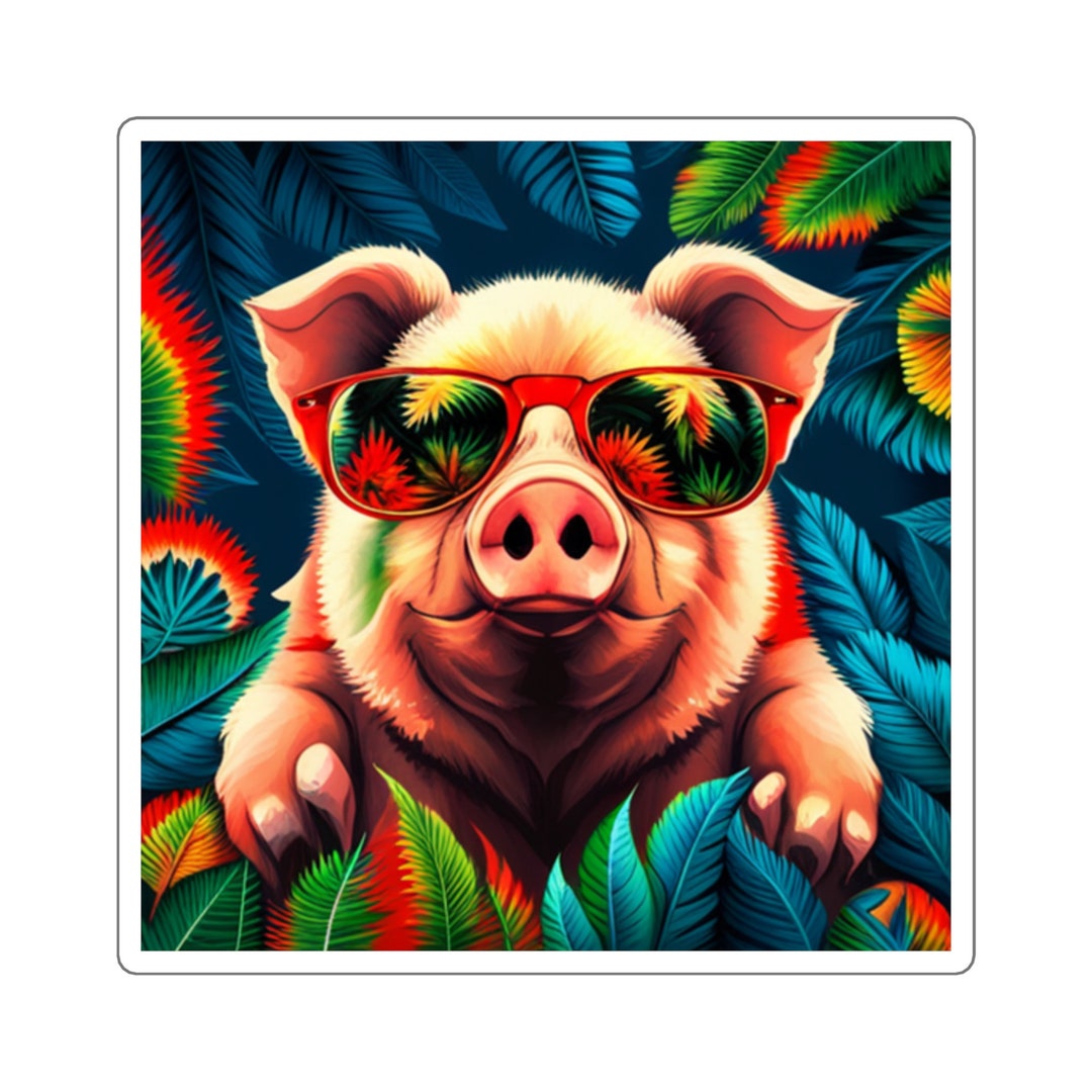 Tie Dye Hippy Pig With Sunglasses Square Sticker - Etsy