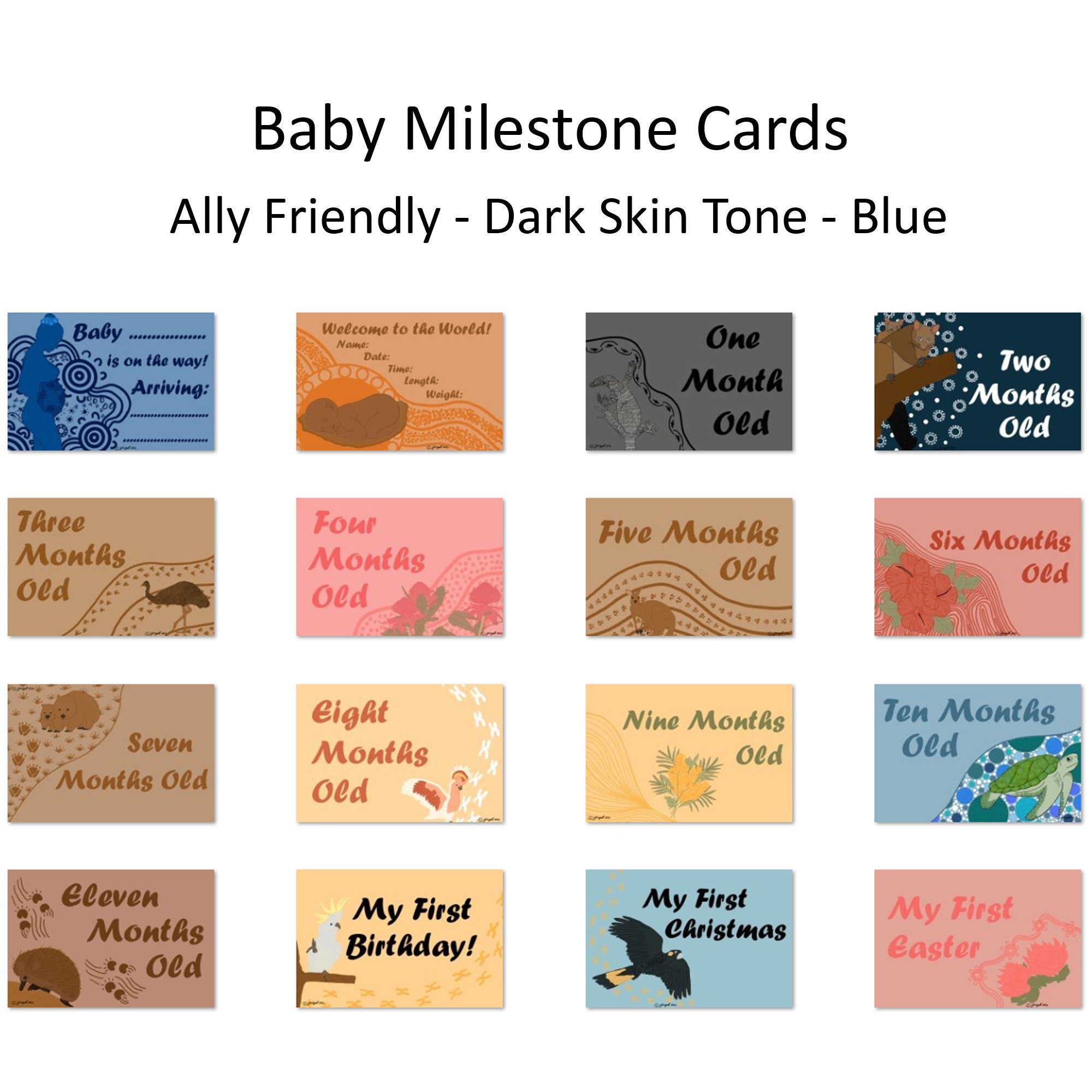 Baby Milestone Card Aboriginal Art Blue - Etsy