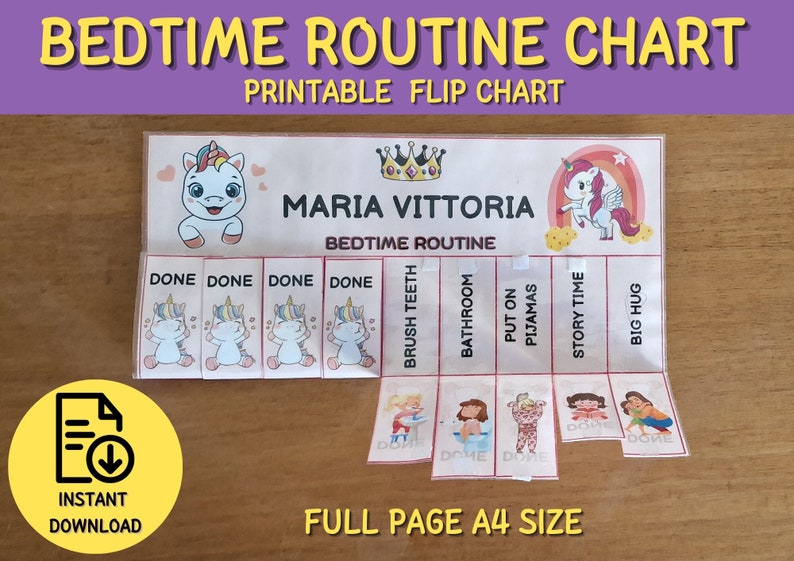 Bedtime Routine Chart, Printable Folding / Flip Chart Kids Daily ...