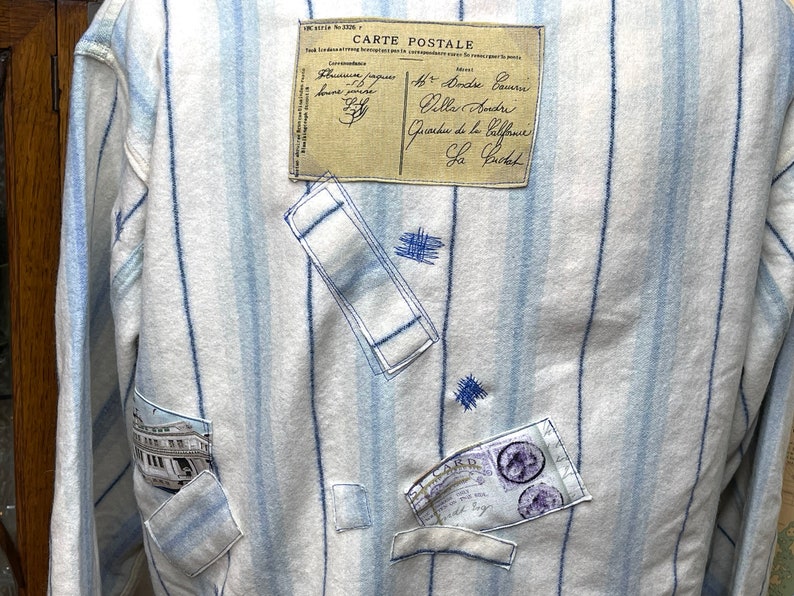 Vintage 1940’s Blue and Cream Stripe Wool Jacket With Vintage Fabric ...