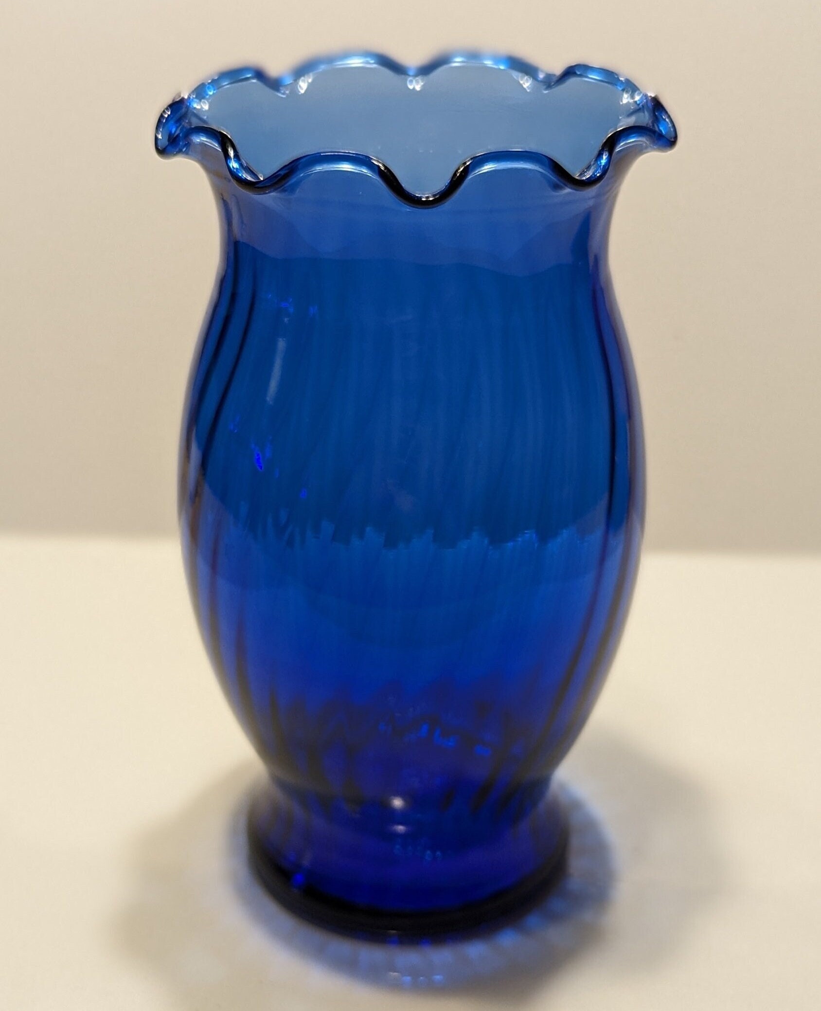 Vintage Cobalt Blue Ruffled Edge Art Glass Swirled Design Vase - Etsy