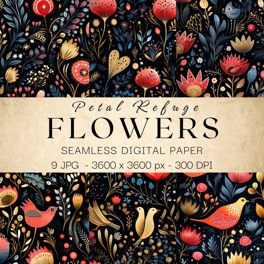 Petal Refuge Digital Paper, SEAMLESS Pattern, Flowers Background ...