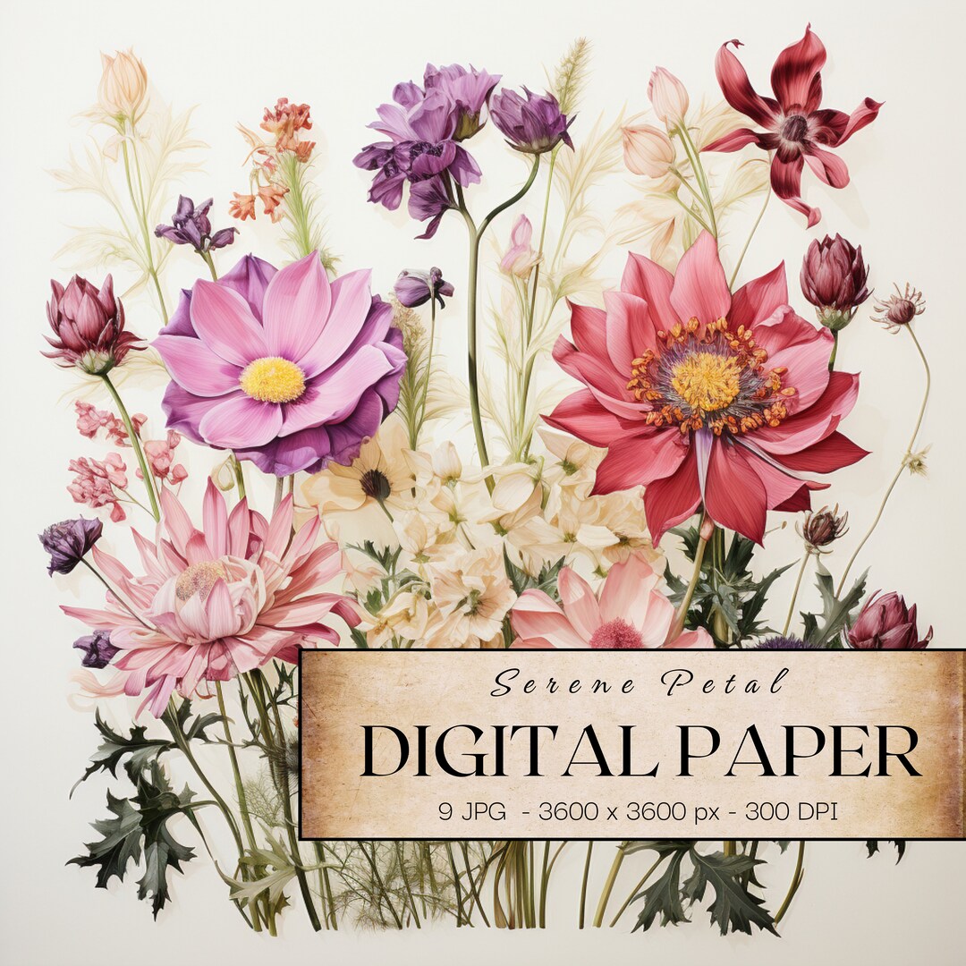 Serene Petal Flowers Background Digital Papers, Flowers Texture ...