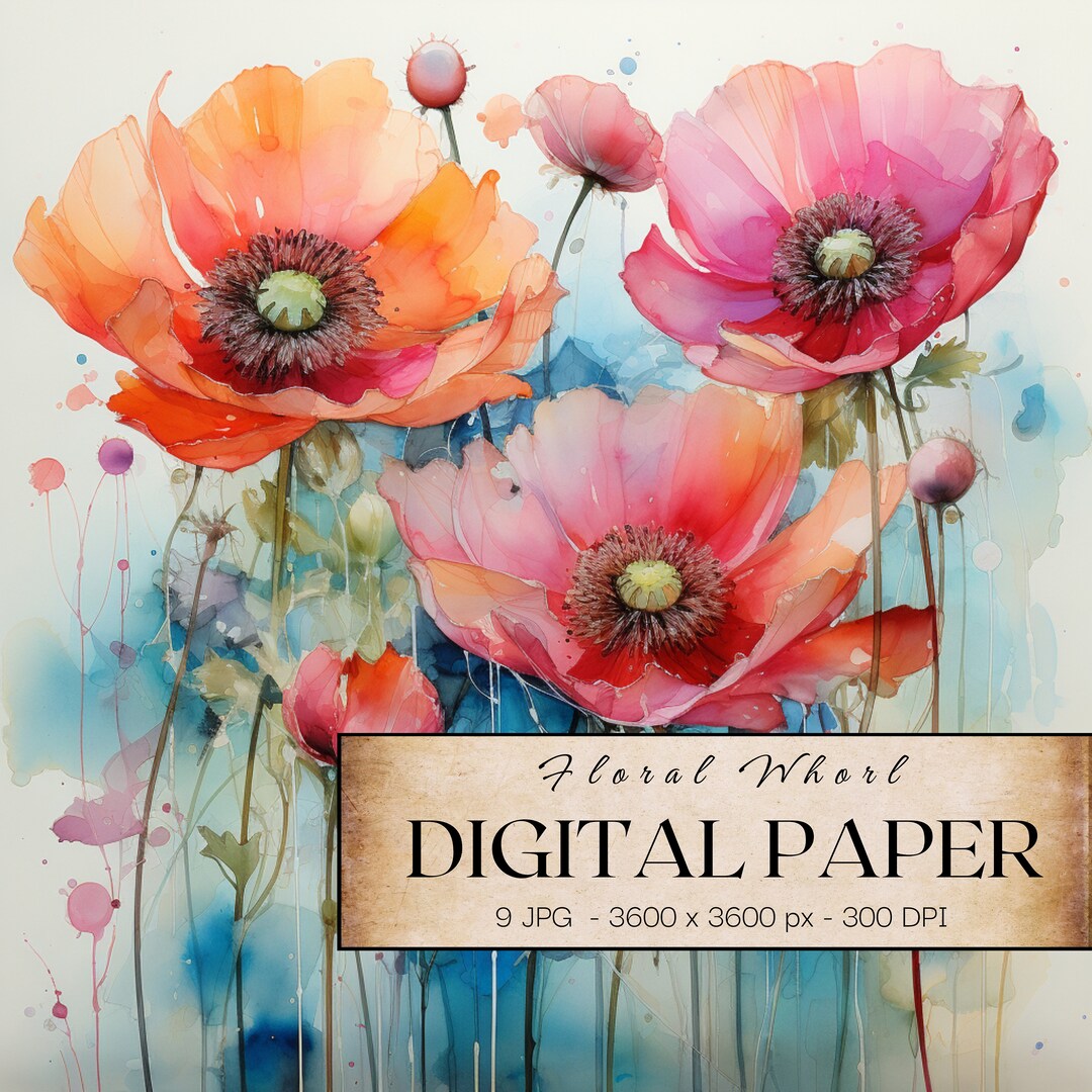 Floral Whorl Flowers Background Digital Papers, Flowers Texture ...