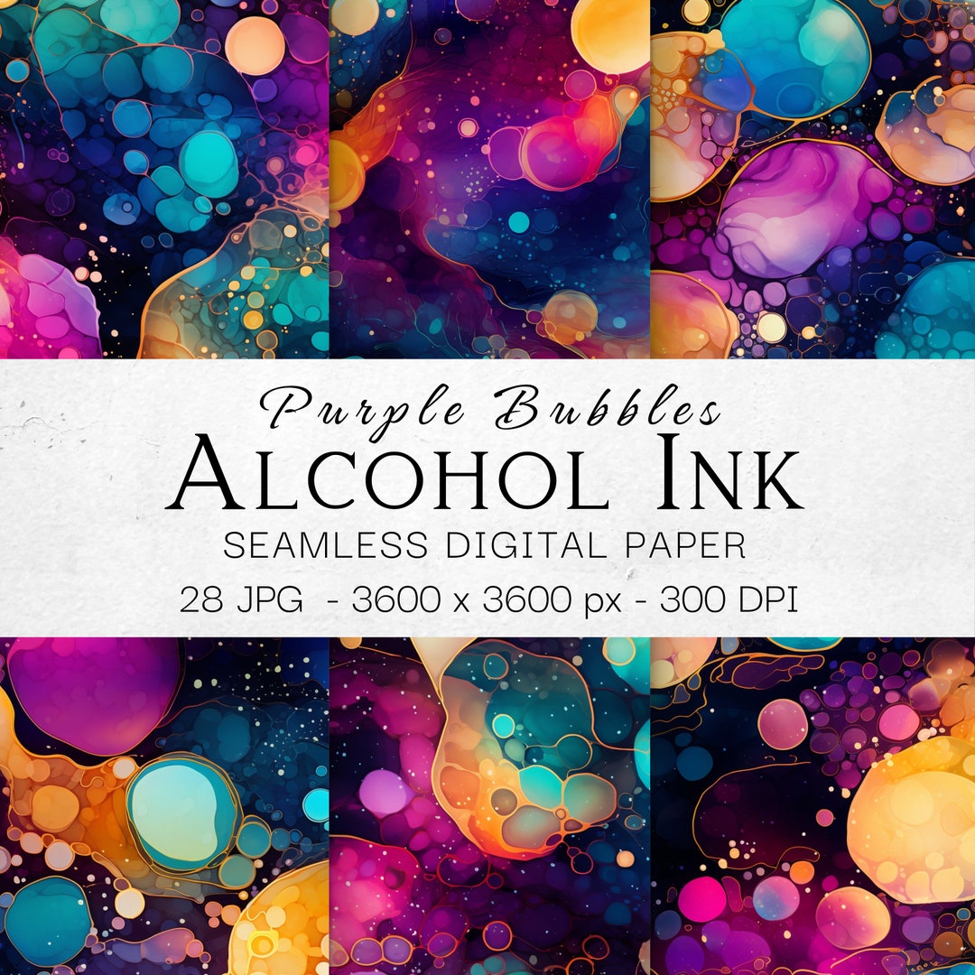 Purple Bubbles Alcohol Ink Seamless Digital Papers, 28 Designs, 12x12in ...