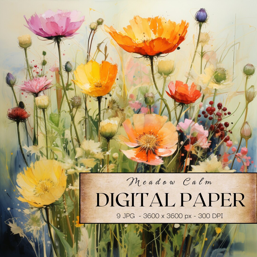 Meadow Calm Flowers Background Digital Papers, Flowers Texture ...