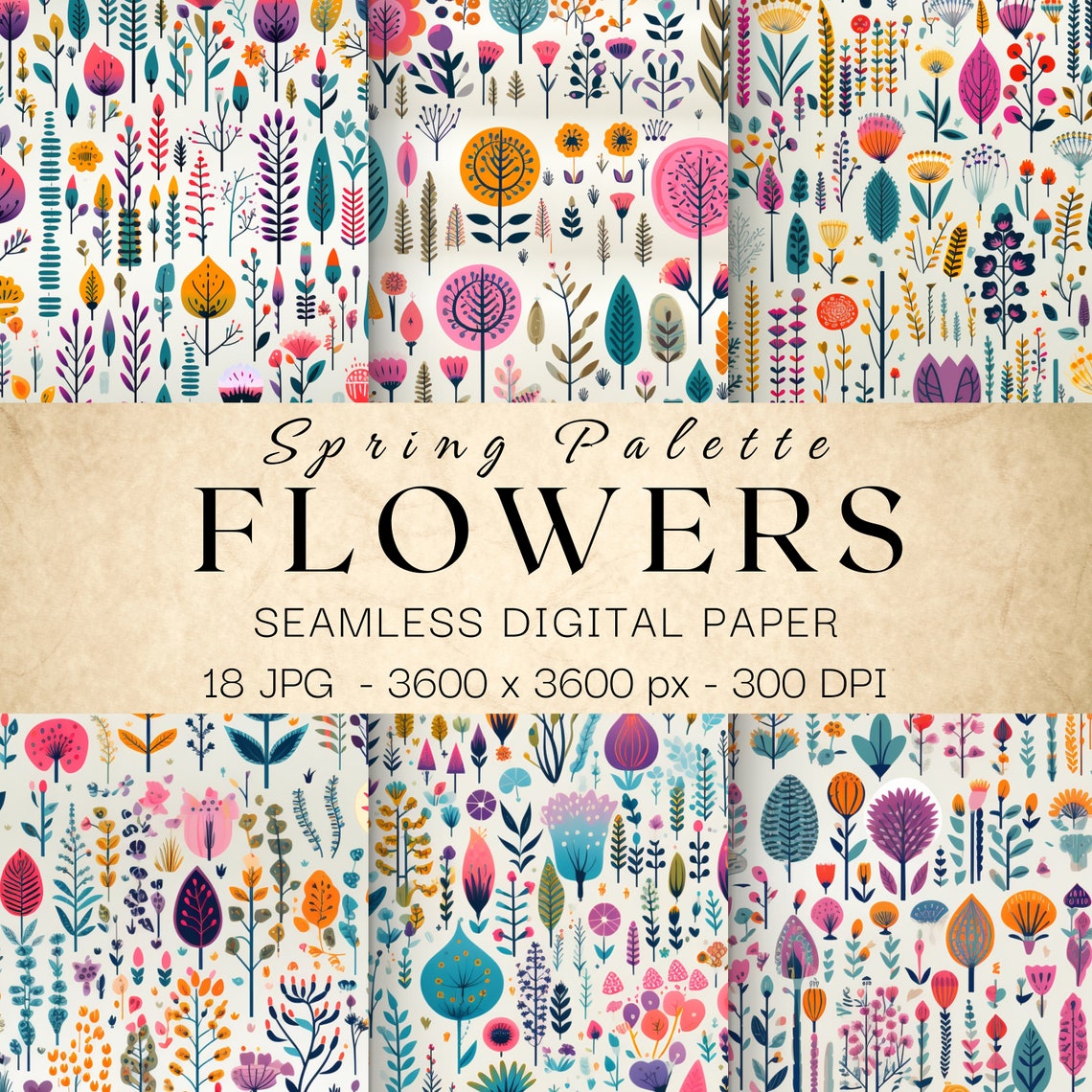 Spring Palette Digital Paper, SEAMLESS Pattern, Flowers Background, 18 ...
