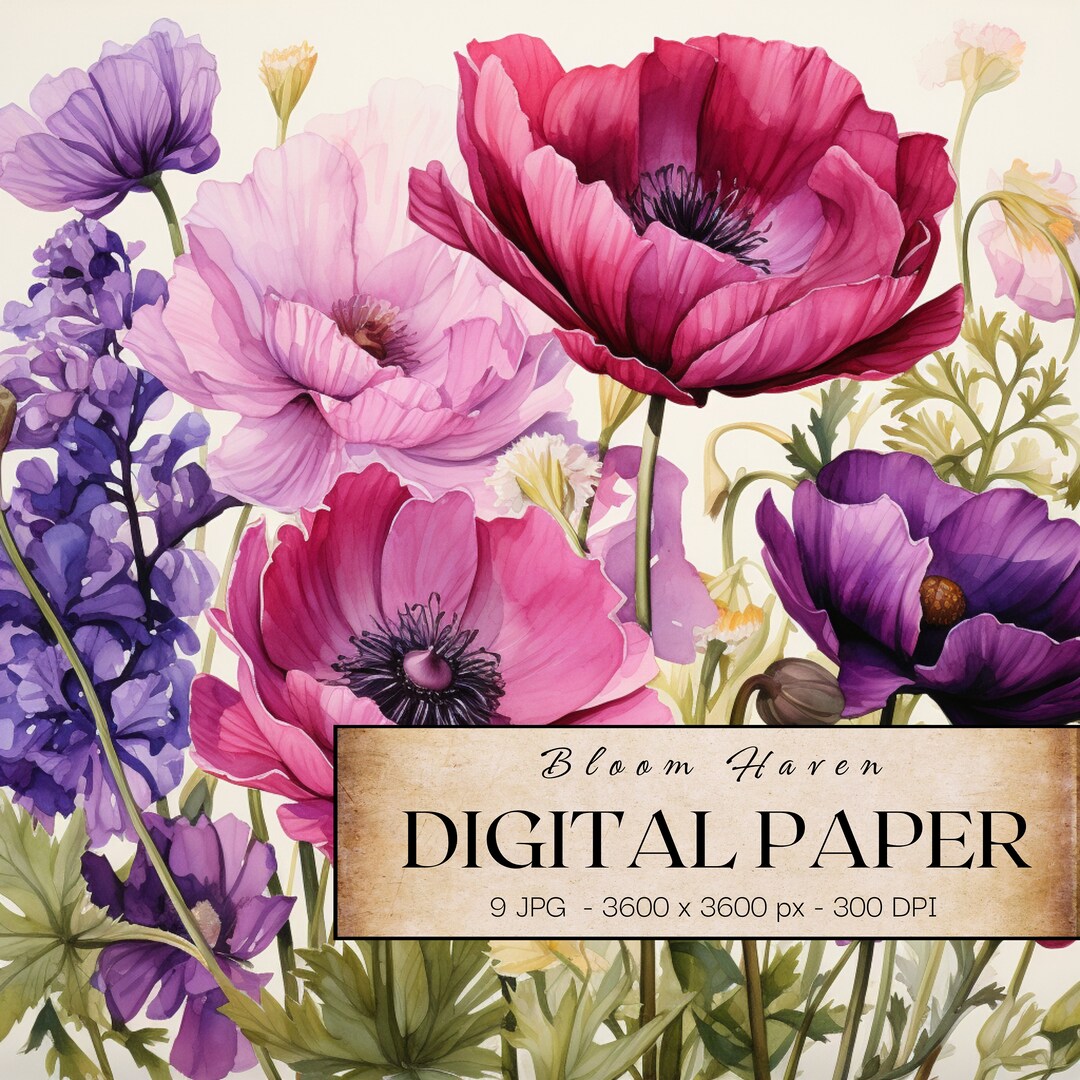 Bloom Haven Flowers Background Digital Papers, Flowers Texture, Journal ...