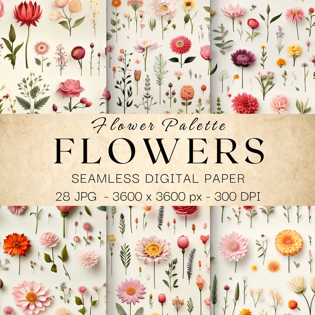 Flower Palette Digital Paper, Flowers SEAMLESS Pattern, Flowers ...