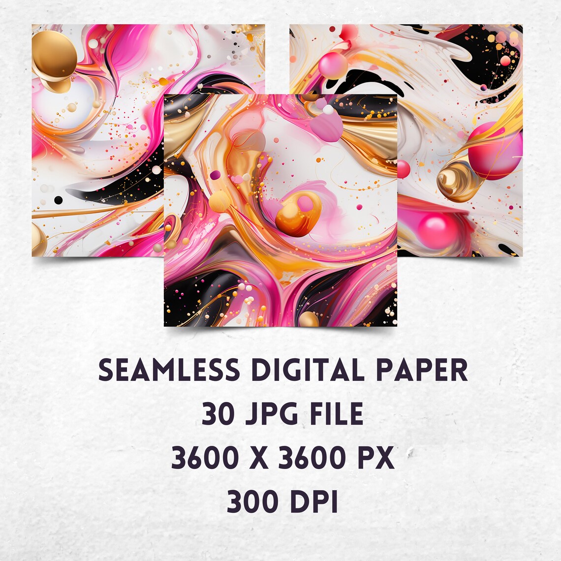 Pink & Gold Alcohol Ink Seamless Digital Papers, 30 Designs, 12x12in ...