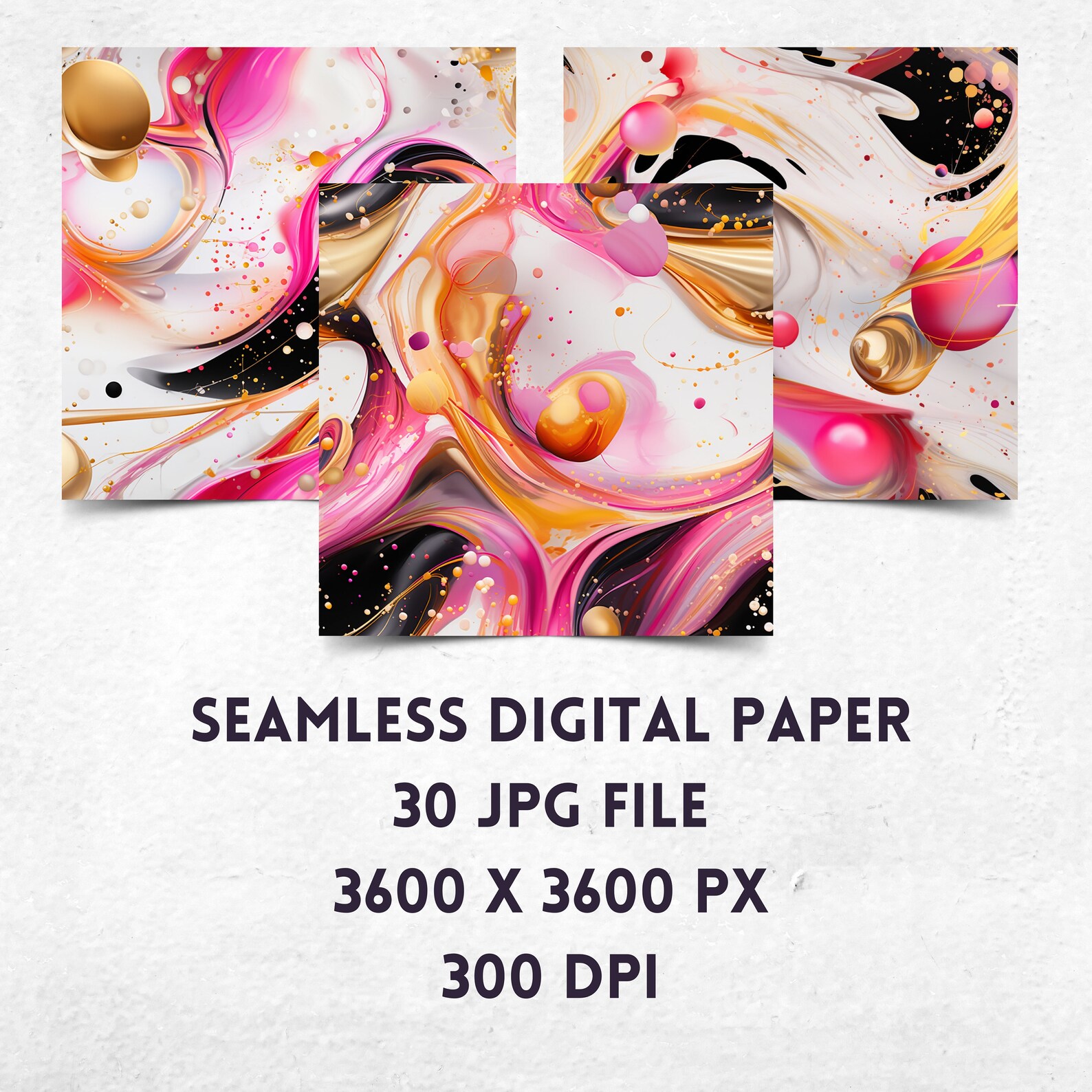 Pink & Gold Alcohol Ink Seamless Digital Papers, 30 Designs, 12x12in ...