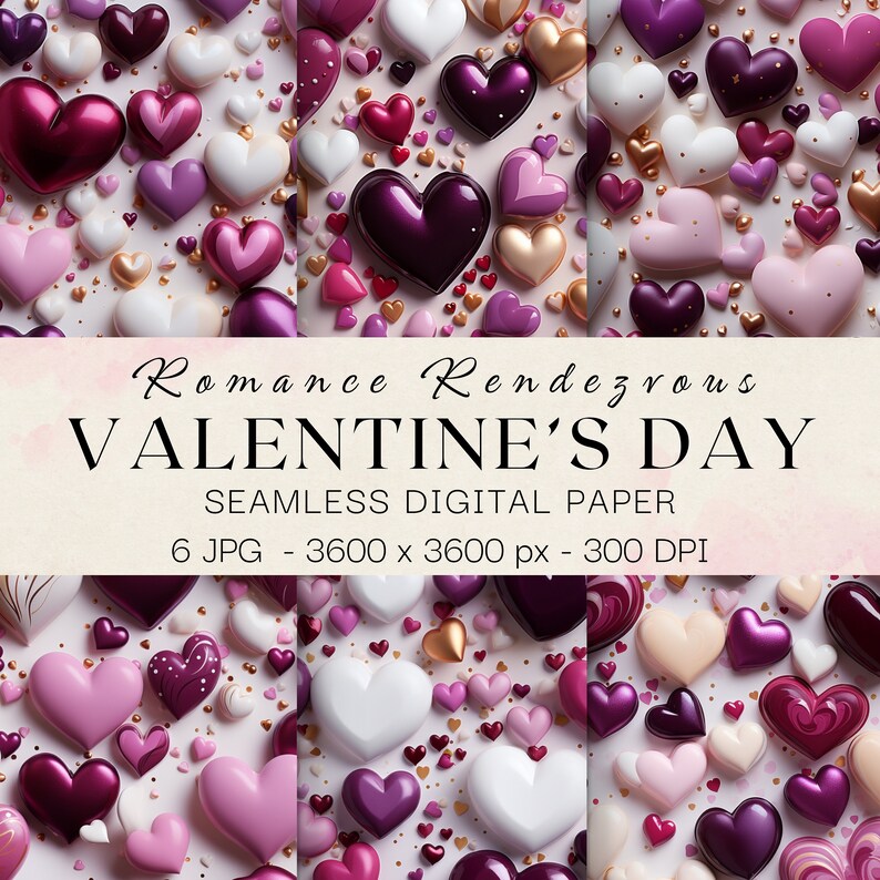 Valentines Day Seamless Digital Papers, Romance Rendezvous, Heart ...