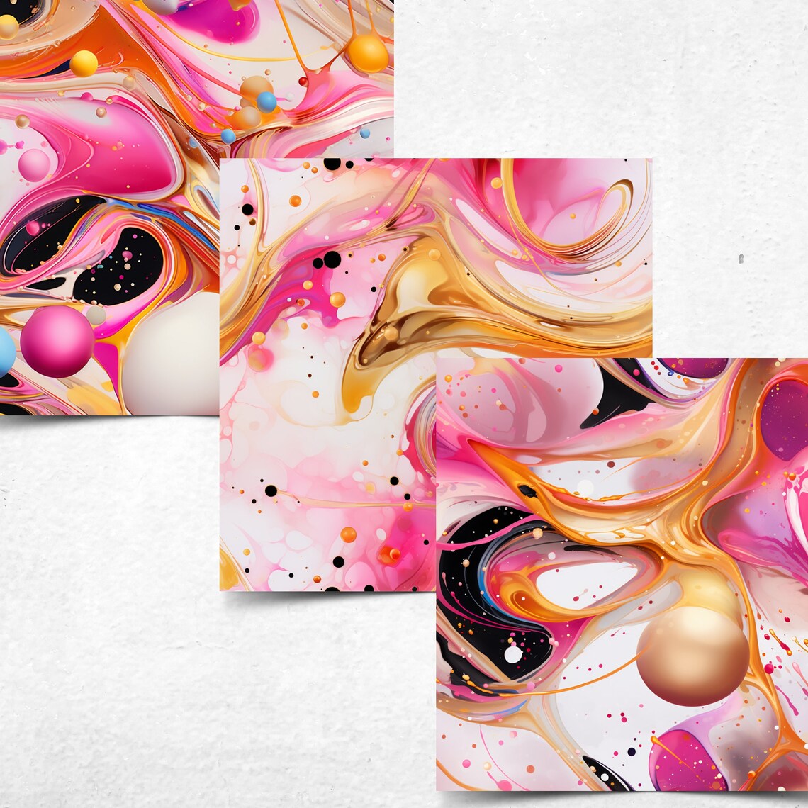Pink & Gold Alcohol Ink Seamless Digital Papers, 30 Designs, 12x12in ...