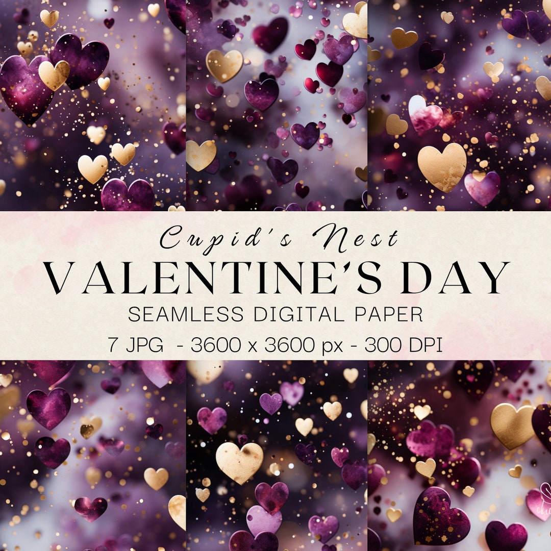 Valentines Day Seamless Digital Papers, Cupid's Nest, Heart Background ...