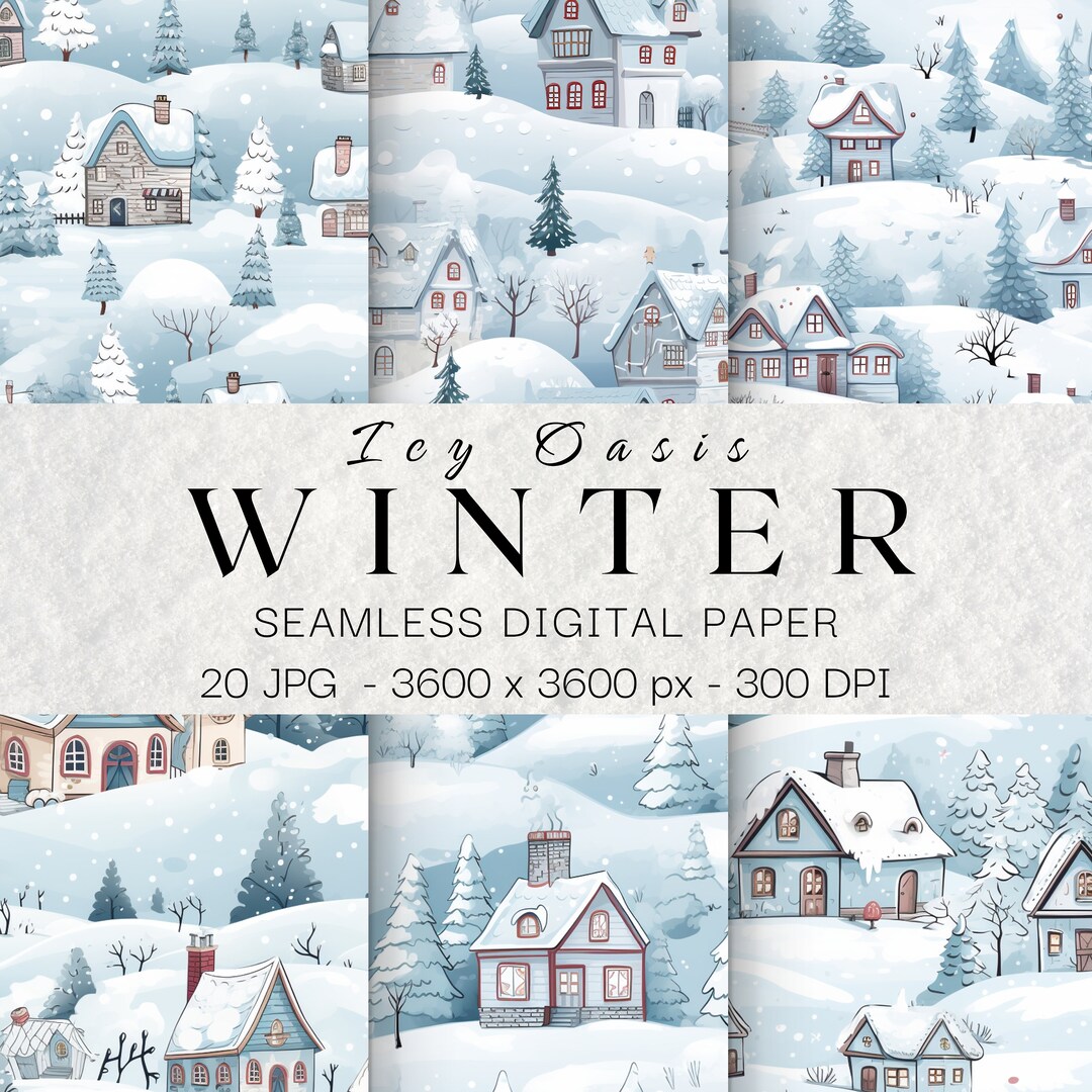 Icy Oasis Digital Paper, Winter SEAMLESS Pattern, Winter Background, 20 ...