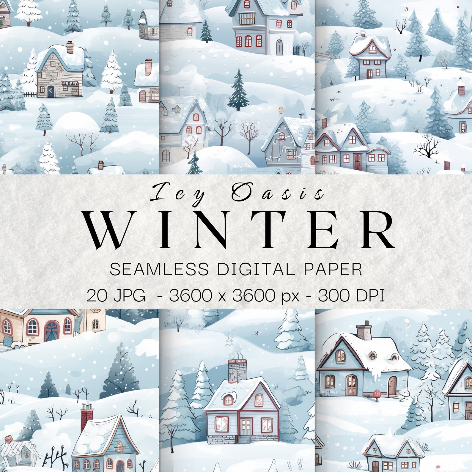 Icy Oasis Digital Paper, Winter SEAMLESS Pattern, Winter Background, 20 ...