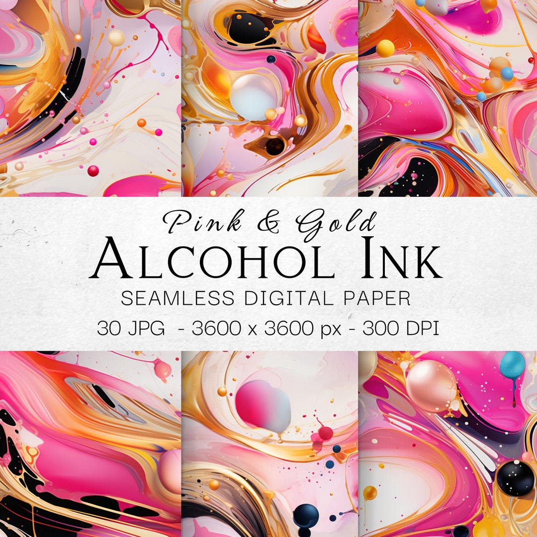 Pink & Gold Alcohol Ink Seamless Digital Papers, 30 Designs, 12x12in ...