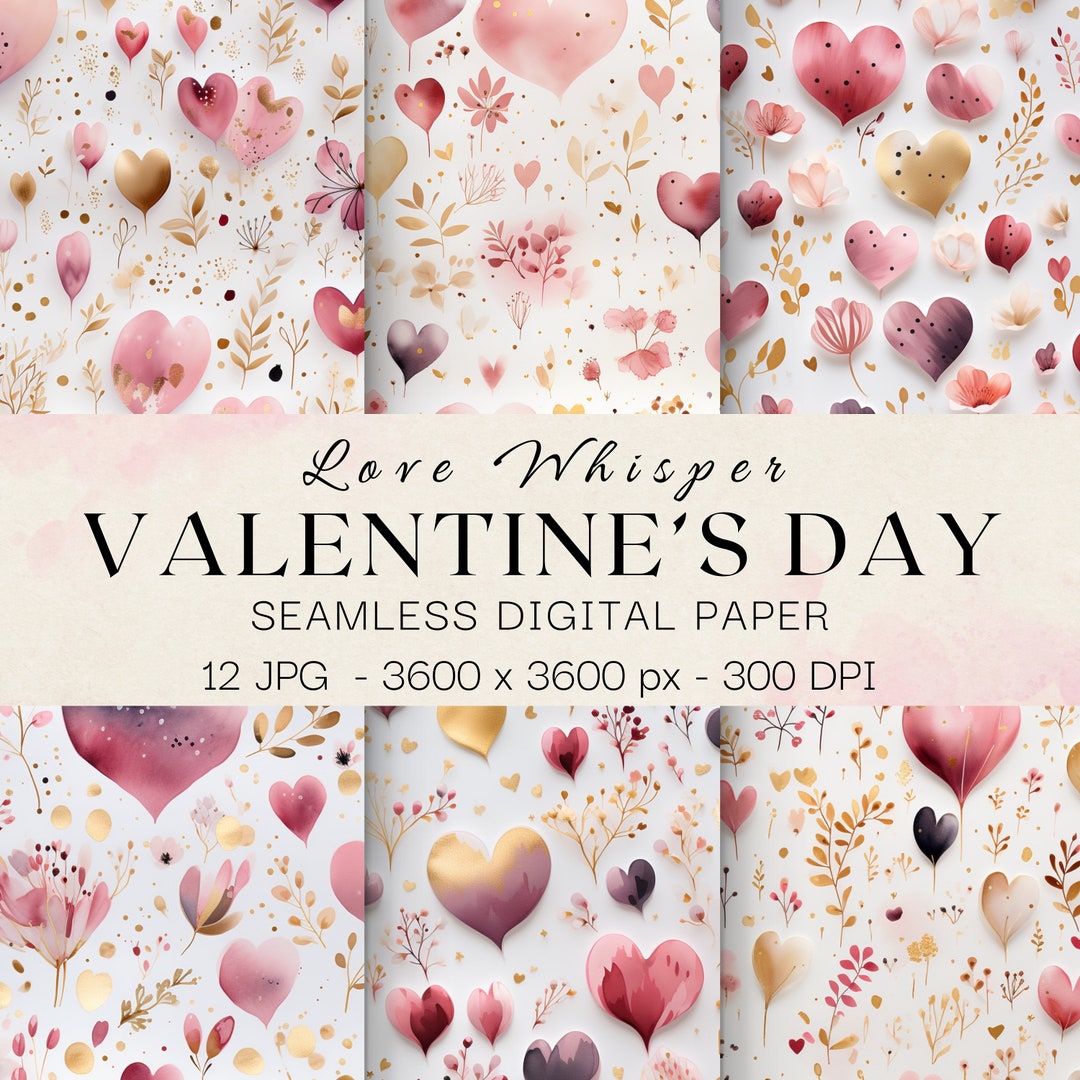 Valentines Day Seamless Digital Papers, Love Whisper, Heart Background ...
