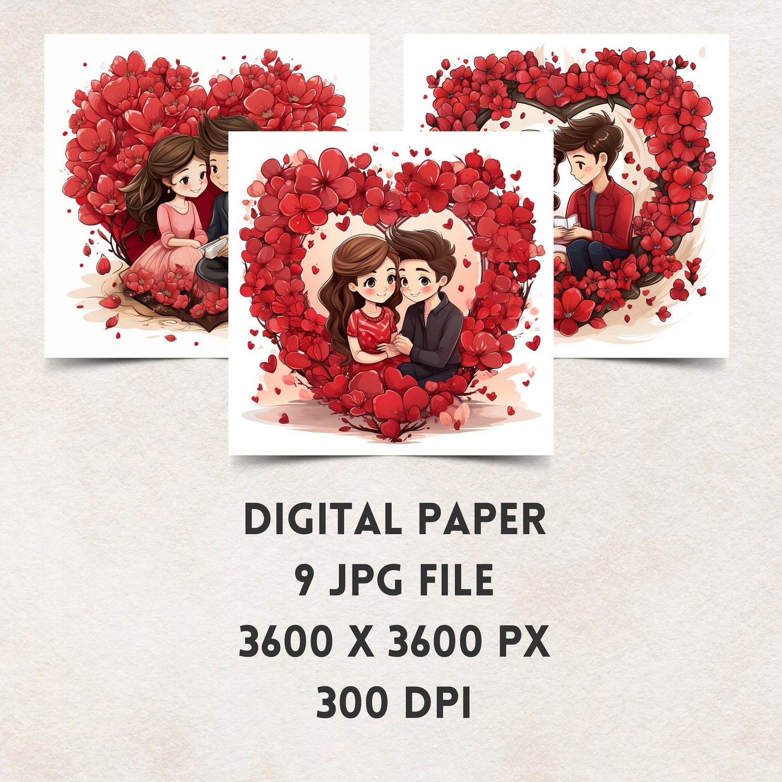 Valentines Day Background Digital Papers, Tender Caresses, Hearts ...