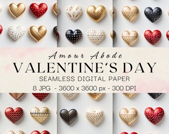 Valentines Day Seamless Digital Papers, Romance Rendezvous, Heart ...