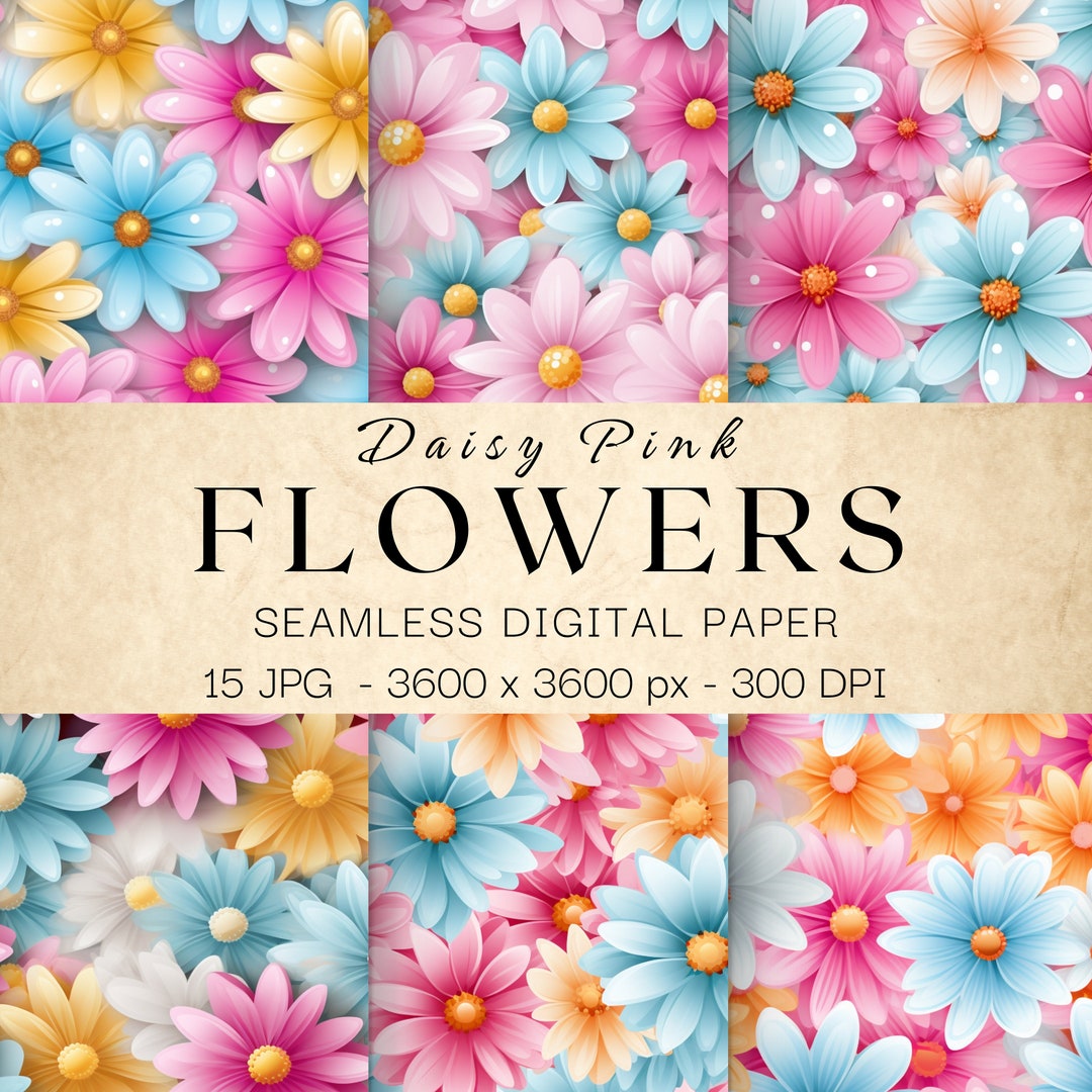 Daisy Pink Flowers Digital Paper, SEAMLESS Pattern, Flowers Background ...