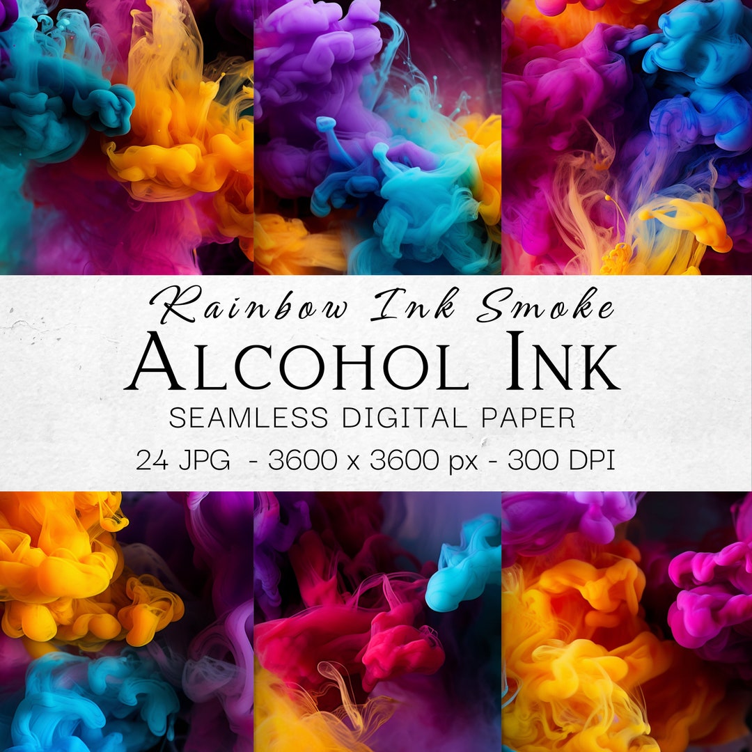 Rainbow Ink Smoke Alcohol Ink Seamless Digital Papers, 24 Designs ...