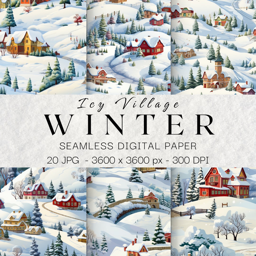 Icy Village Digital Paper, Winter SEAMLESS Pattern, Winter Background ...