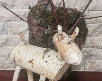 Birch Log Reindeer, Wooden Deer Centrepiece, Fairy Garden Rustic ...