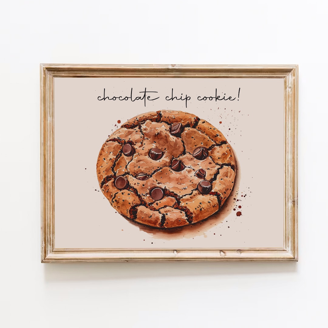 Chocolate Chip Cookie Print, Bakery Digital Poster, Horizontal Food ...